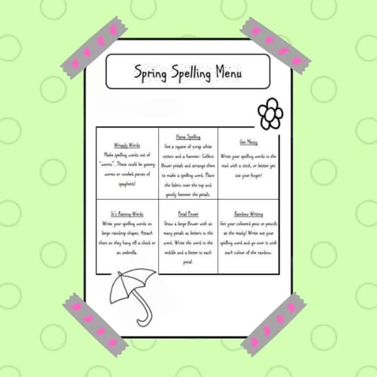 Spring Spelling Menu - Petal Resources